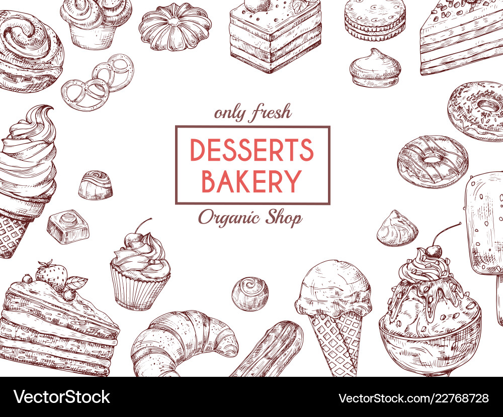 Dessert Sketch Background - Sweet Treats Vector Image