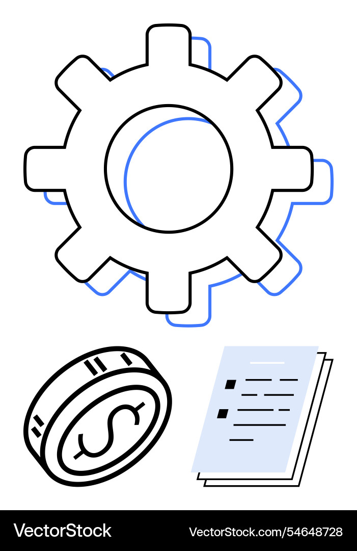 Gear coin with dollar symbol and document set Vector Image