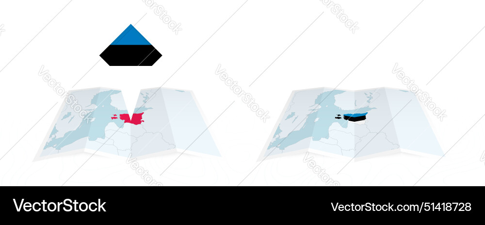 Two versions of an estonia folded map one with a Vector Image