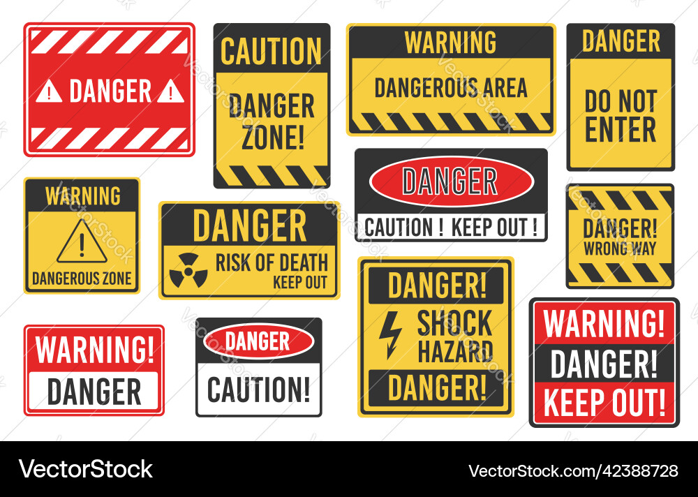 Warning caution dangerous area attention signs Vector Image