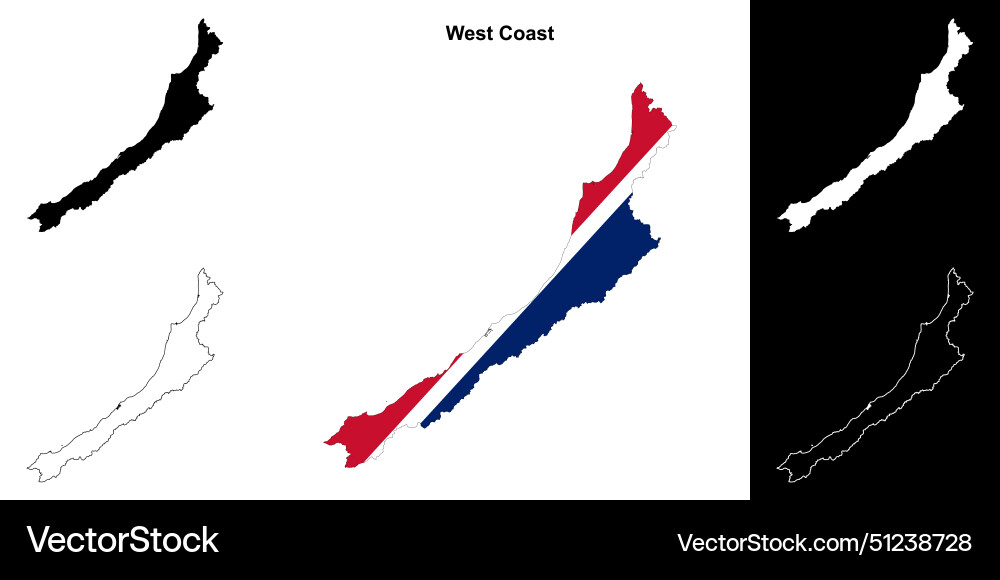 West coast outline map Royalty Free Vector Image