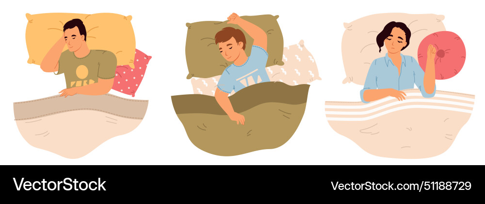 Collection of sleeping people cartoon characters Vector Image