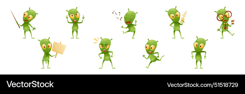 Funny green alien character with big eyes Vector Image