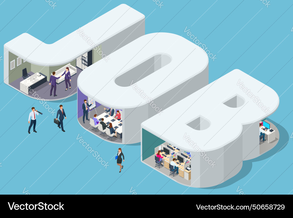 Isometric search job vacancy recruitment Vector Image