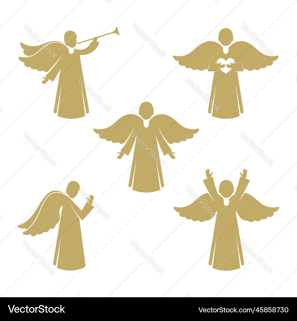 A set of angels in various poses Royalty Free Vector Image