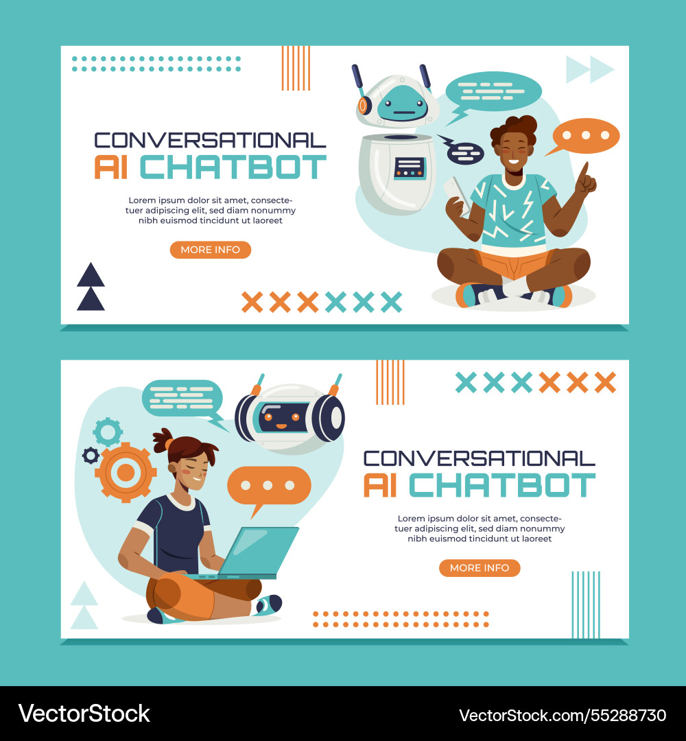 Conversational ai chatbot banners Royalty Free Vector Image