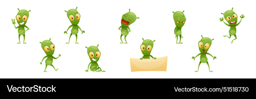 Funny green alien character with big eyes Vector Image