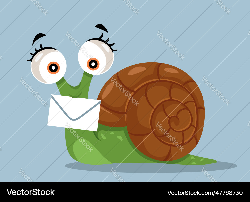 Funny slow snail carrying mail cartoon Royalty Free Vector