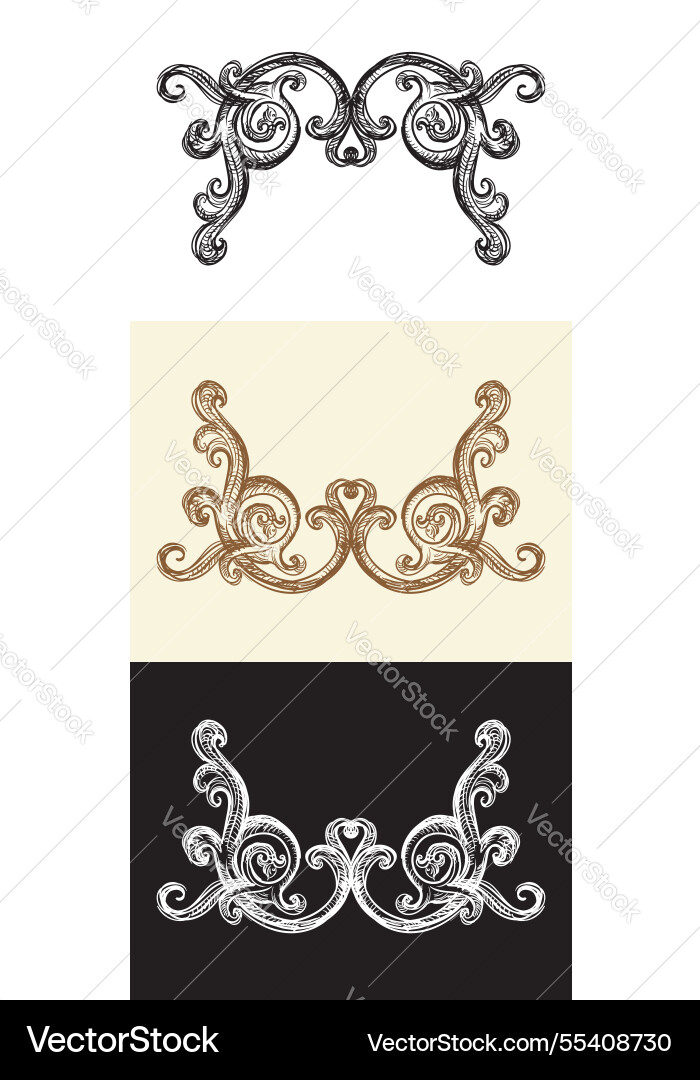 Set of hand drawing baroque design elements Vector Image