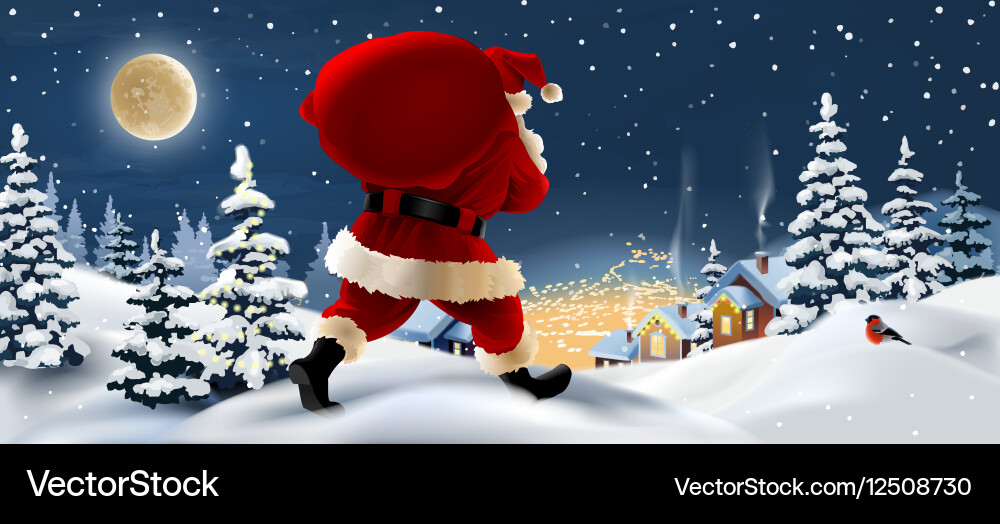 Winter landscape with santa claus Royalty Free Vector Image