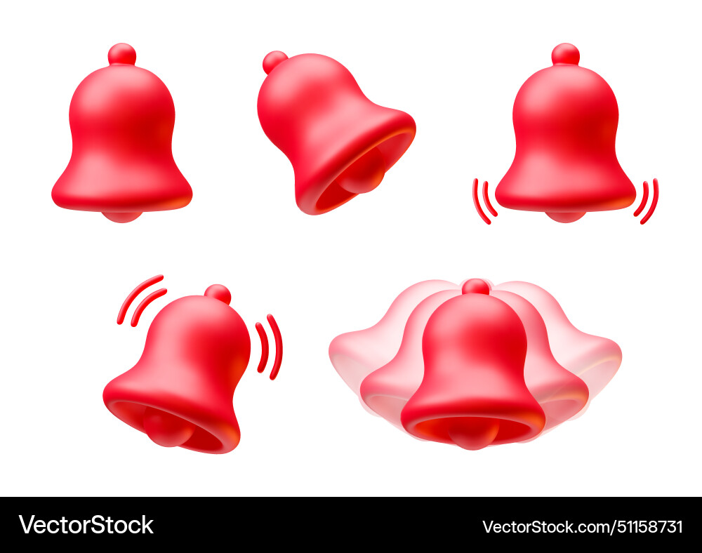 3d realistic notification red plastic bells icons Vector Image