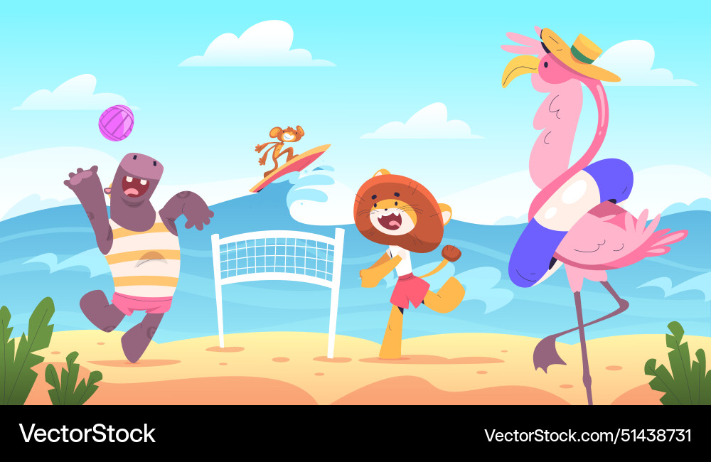 Animals summer beach scene cartoon funny animal Vector Image