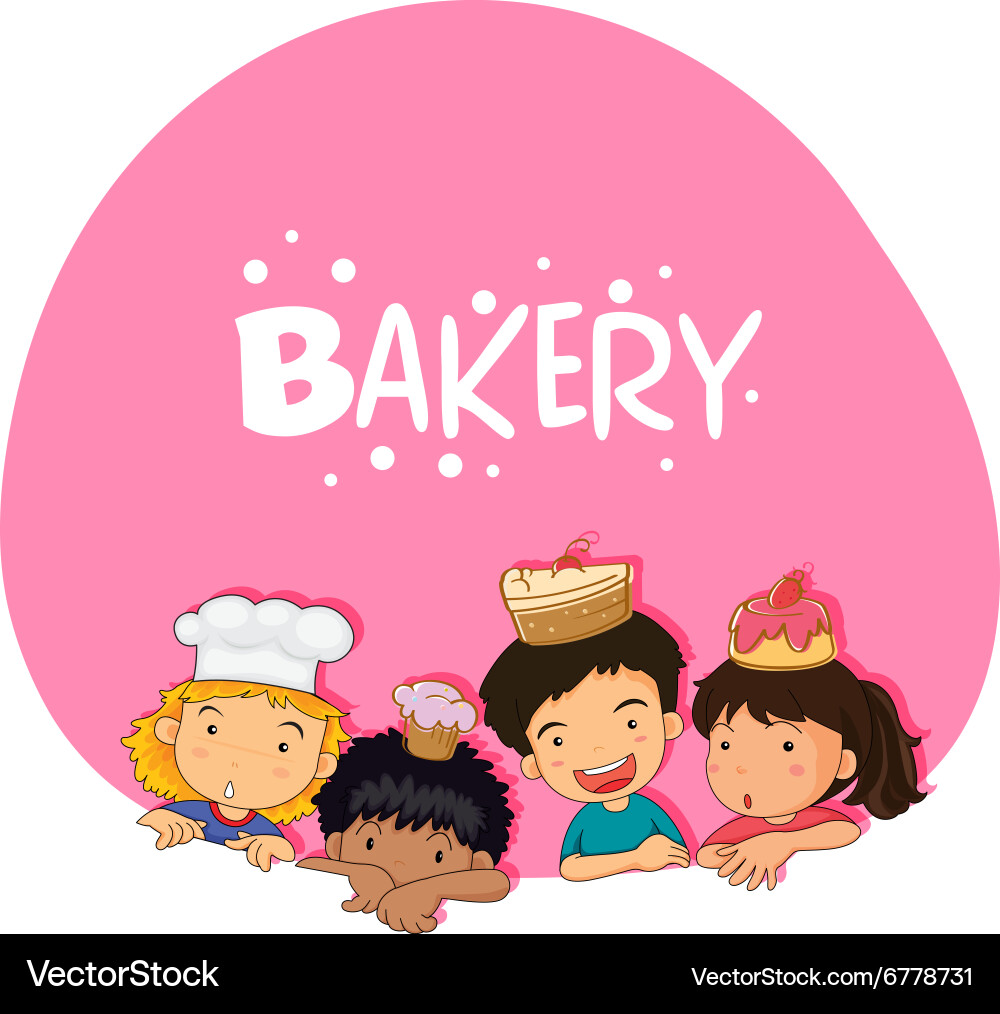 Bakery theme with children and cake Royalty Free Vector