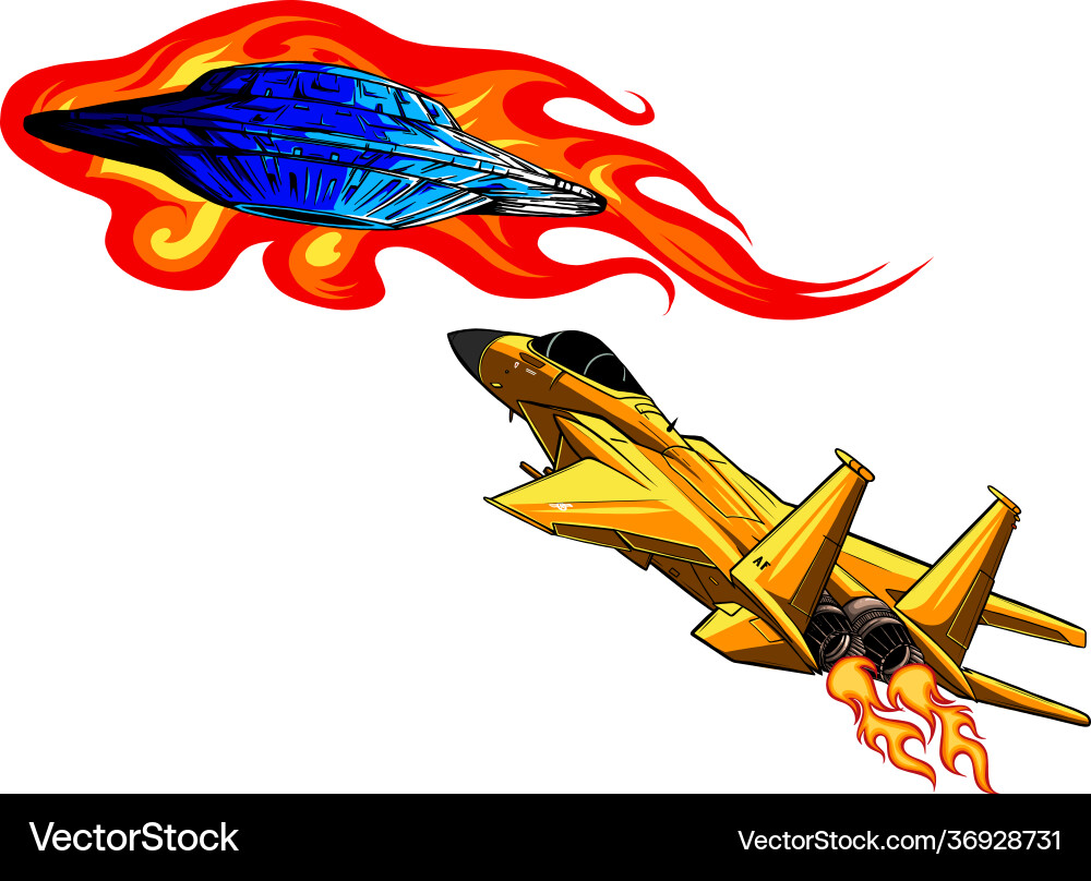 Battle star space from a ufo and airplane Vector Image