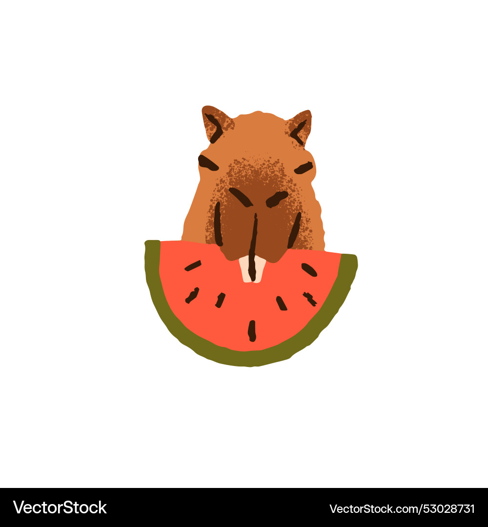 Cute capibara eats watermelon capybara with Vector Image