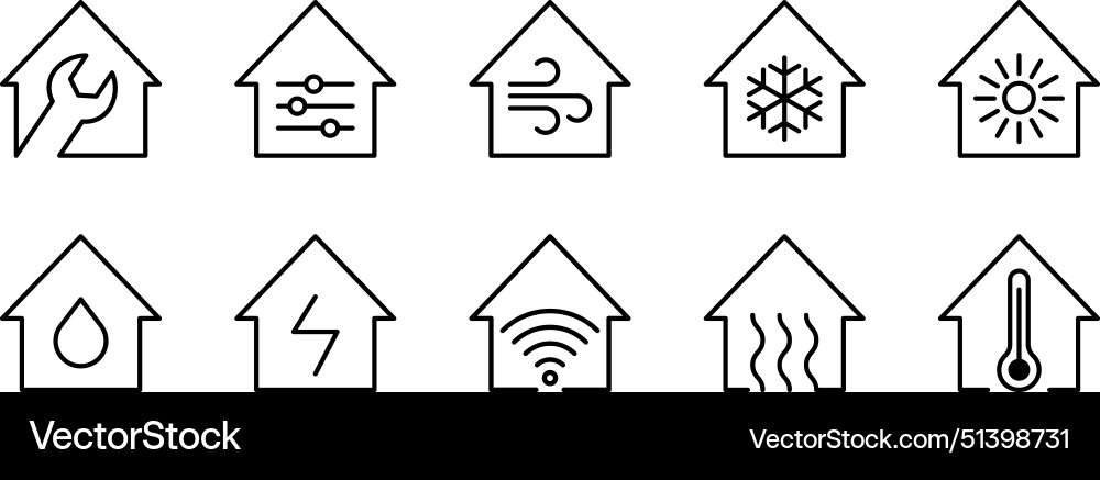 Heating cooling home concept icon set install Vector Image