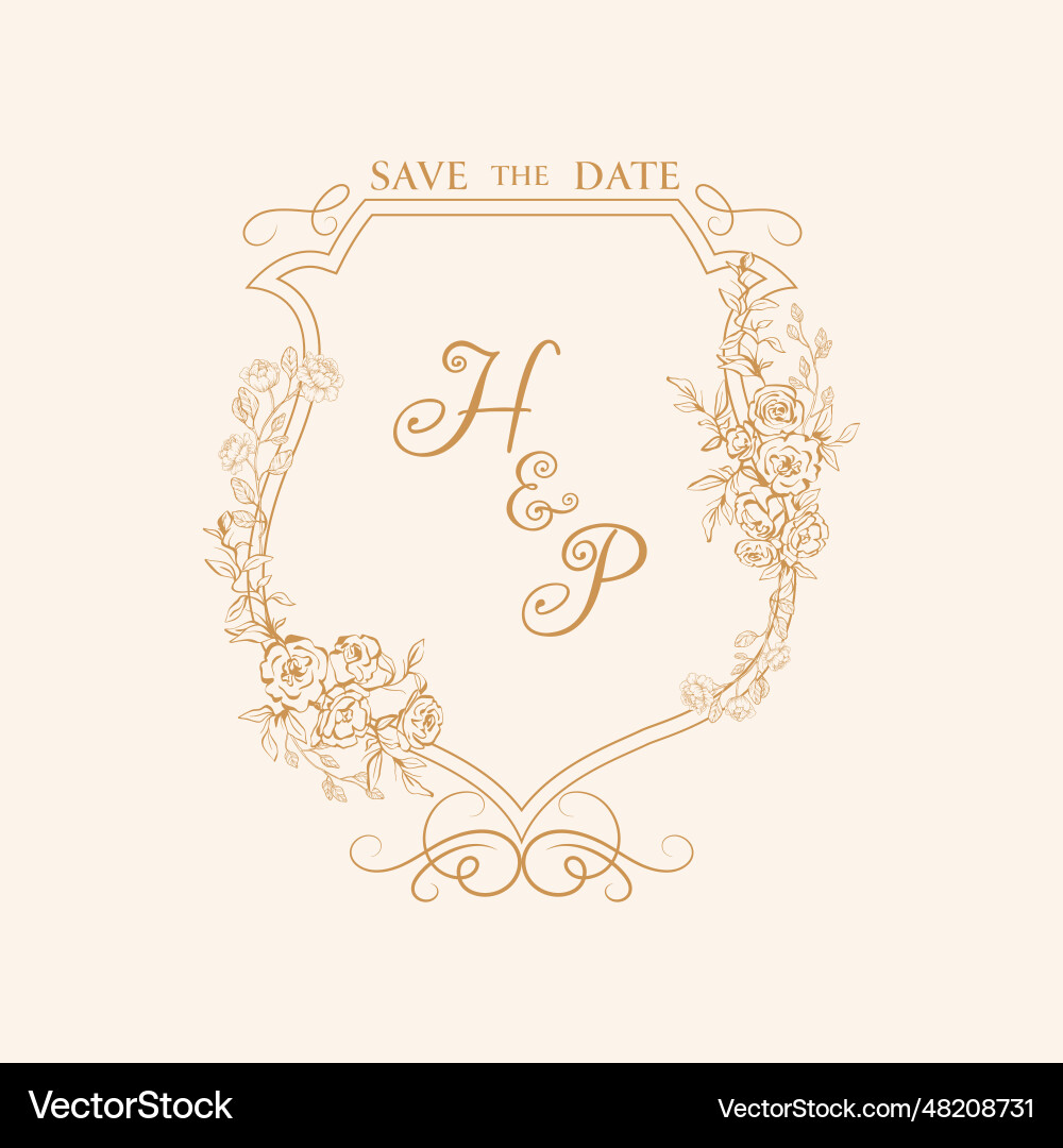 Hp initial wedding crest logo monogram Royalty Free Vector
