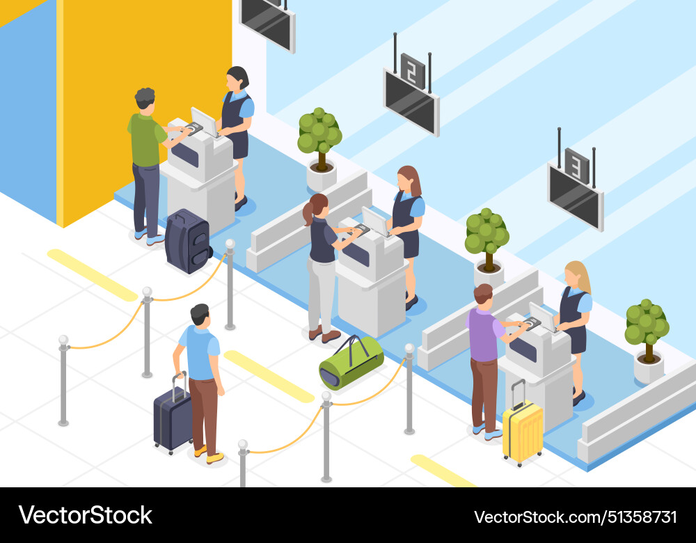 Isometric airport baggage tape and check Vector Image