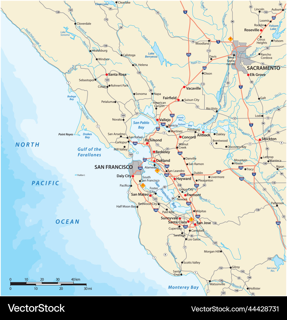San Francisco Bay Area Map Royalty Free Vector Image