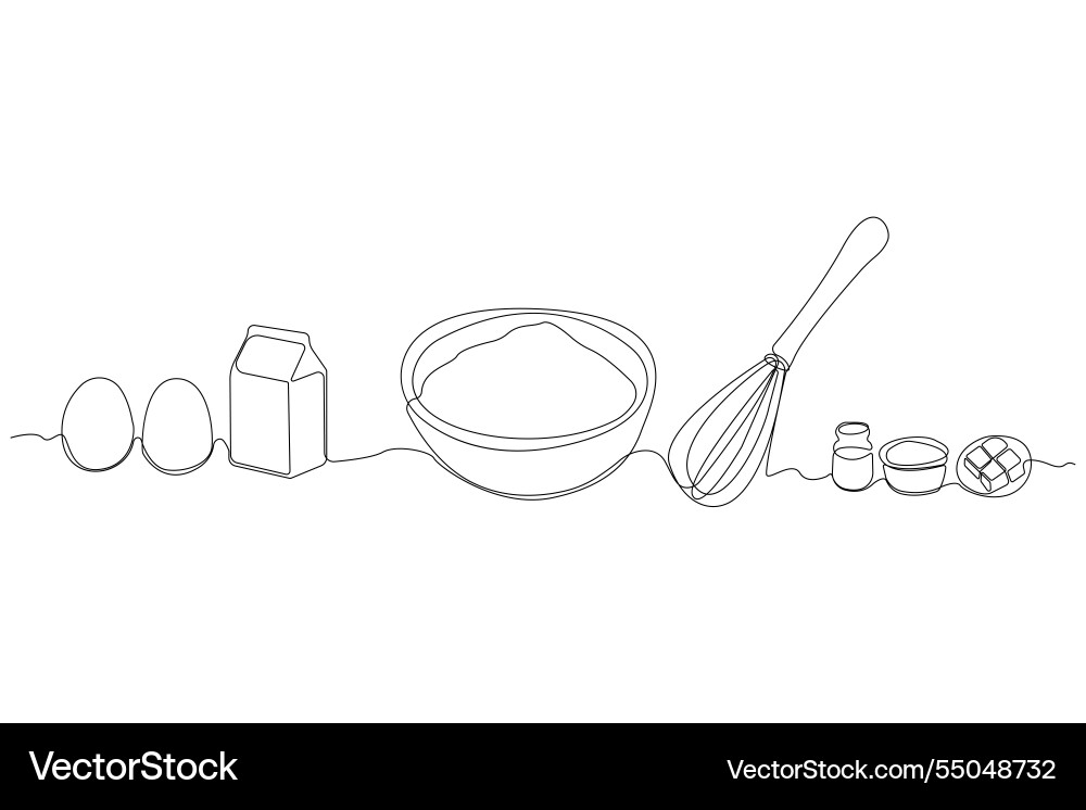 Hand-drawn cake ingredients concept line art Vector Image