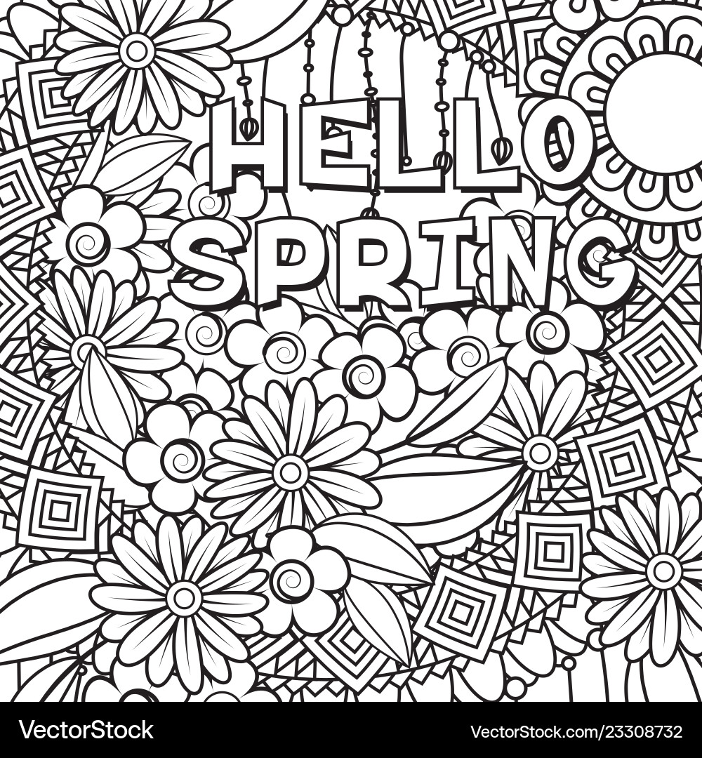 Hello spring coloring page Royalty Free Vector Image