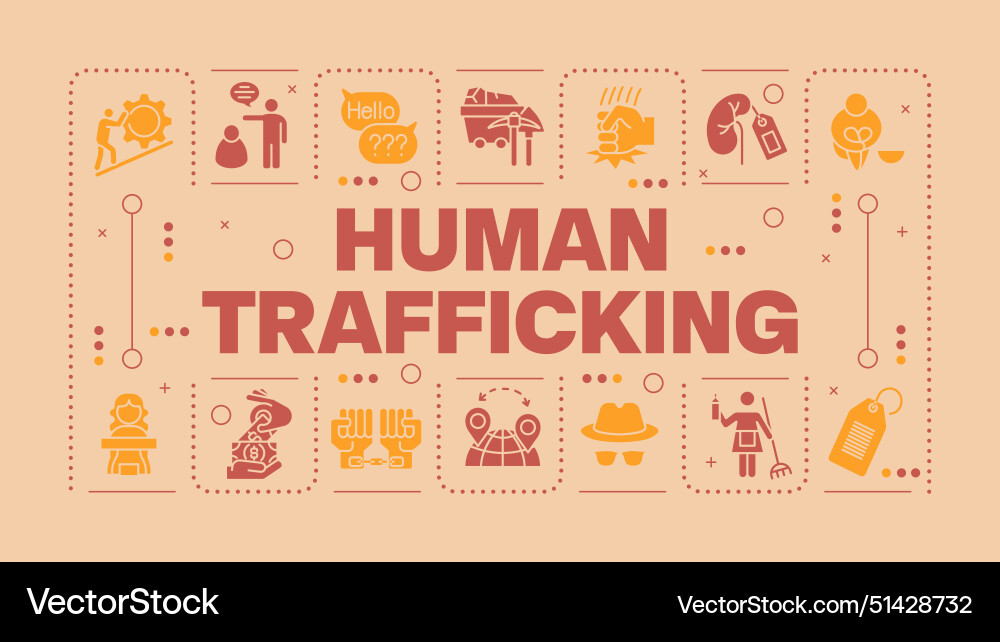 Human trafficking peach word concept Royalty Free Vector