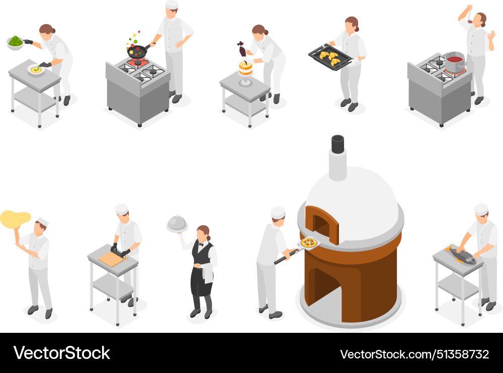 Isometric professional chefs people cooking Vector Image