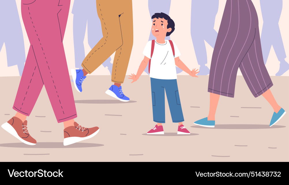 Lost child forgotten scared kid in city crowd Vector Image