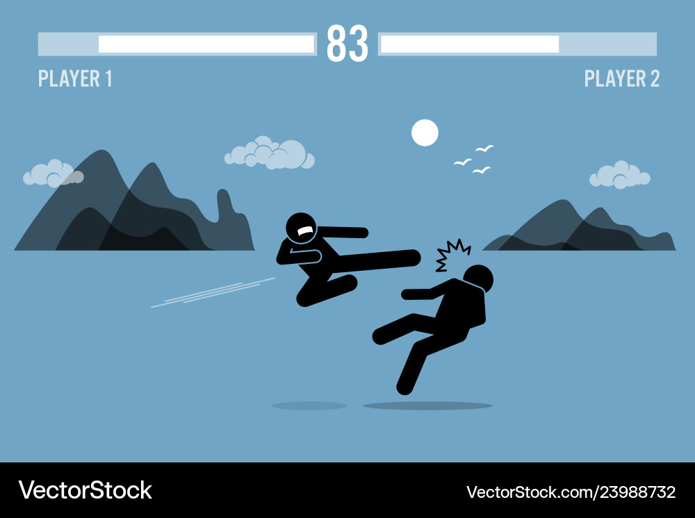 Stick figure fighter characters fighting Vector Image