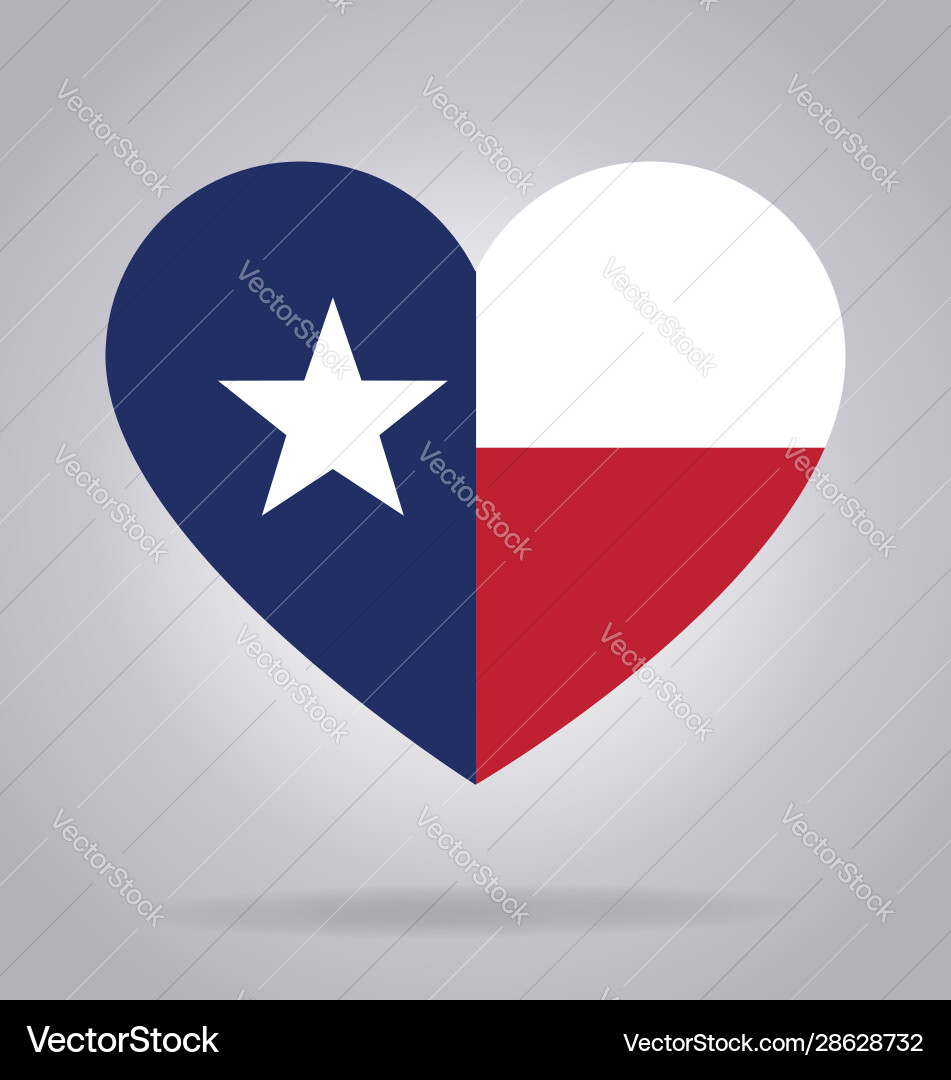 Texas tx flag in heart shape Royalty Free Vector Image