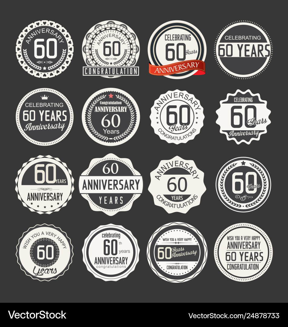 Anniversary retro labels 60 years collection 1 Vector Image