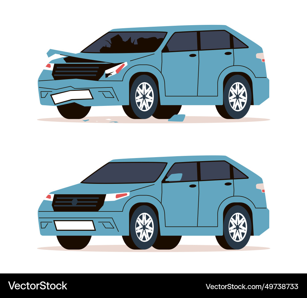 Auto vor und nach Unfall neu Lizenzfreies Vektorbild