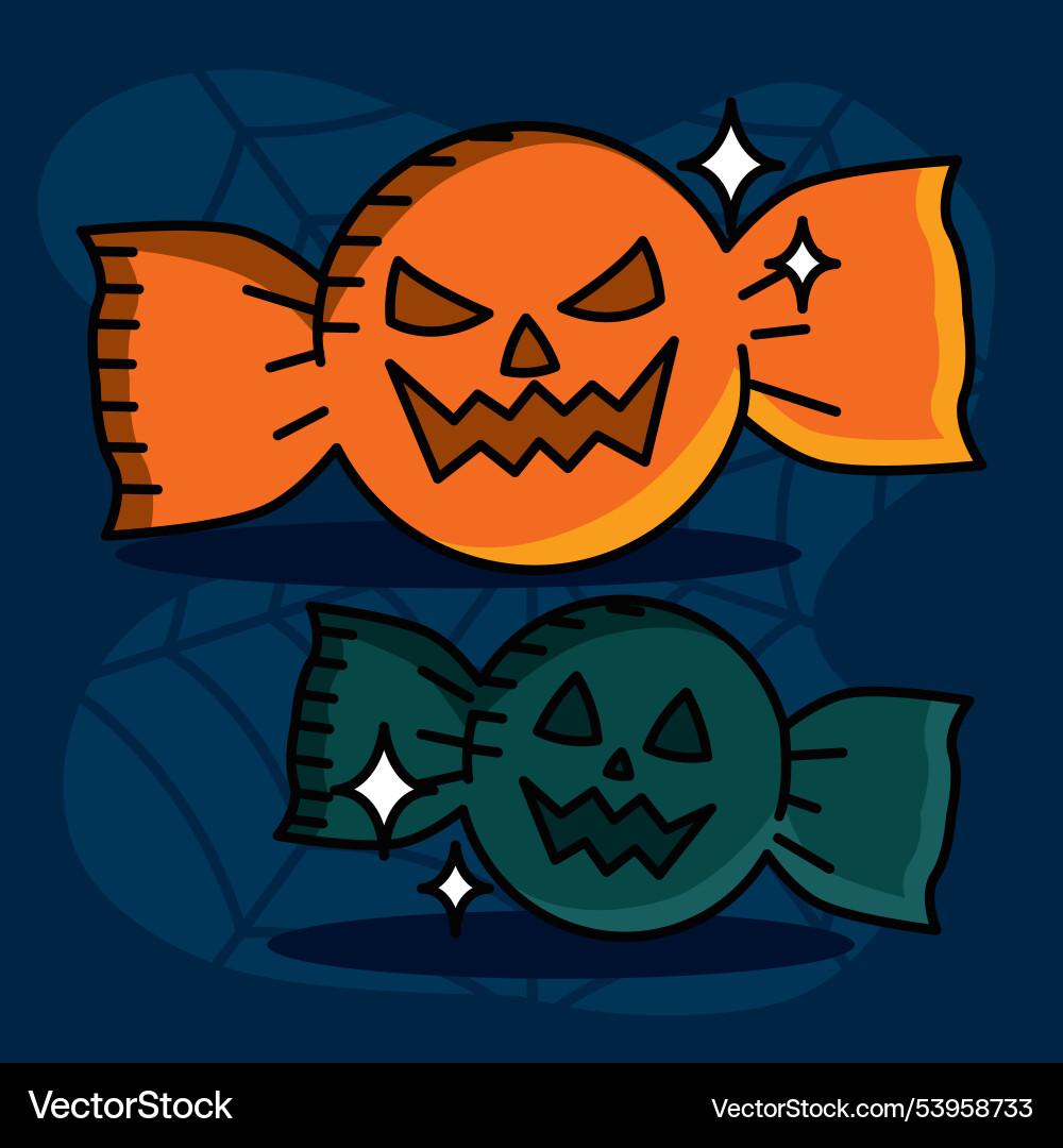 Halloween candies with pumpkin face for spooky Vector Image