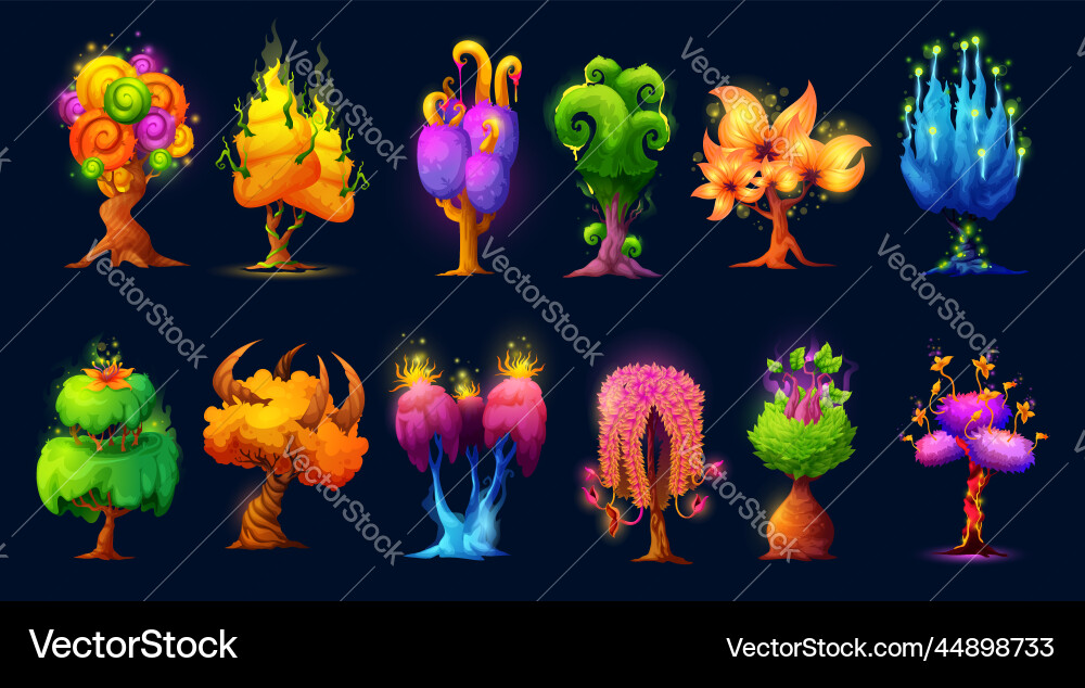 Luminous Alien Magic Trees Royalty Free Vector Image