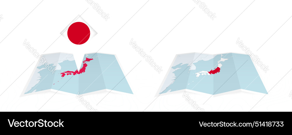 Two versions of an japan folded map one Royalty Free Vector