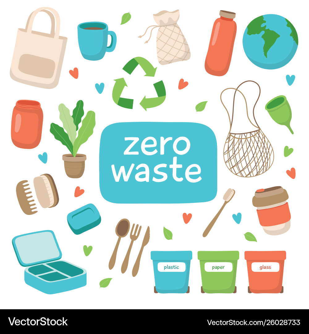 Zero waste concept with different Royalty Free Vector Image