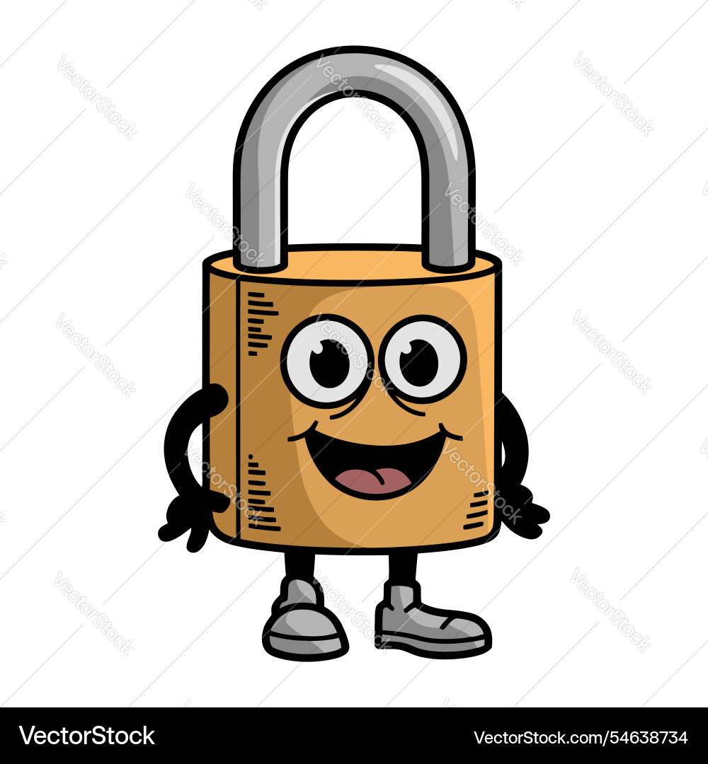 Cartoon padlock character smiling with eyes Vector Image