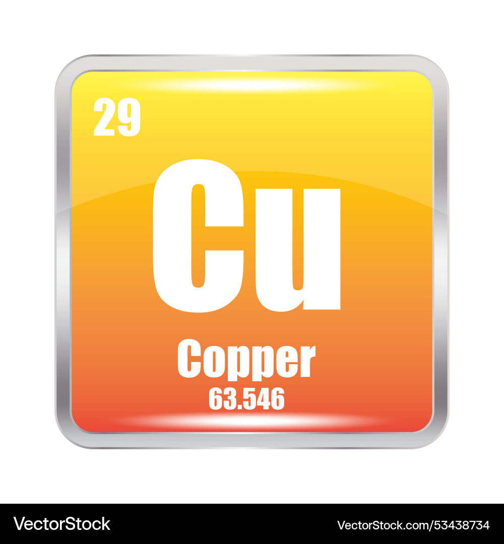 Copper symbol icon element cu 29 atomic mass Vector Image