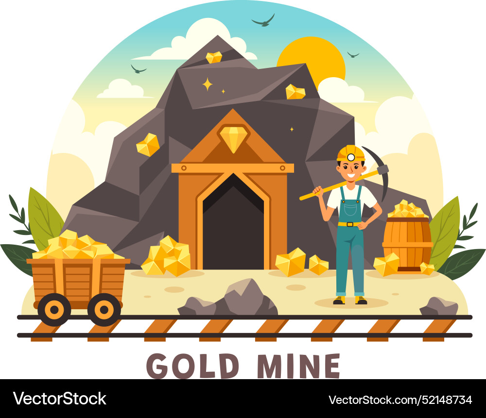 Gold mine with mining industry activity featuring Vector Image