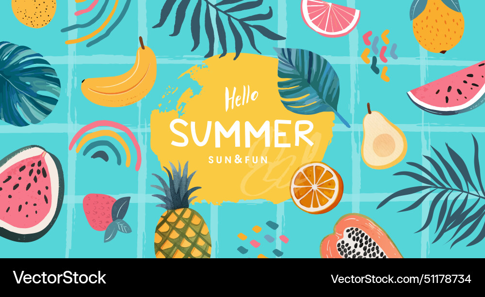Hello summer colorful background with tropical Vector Image