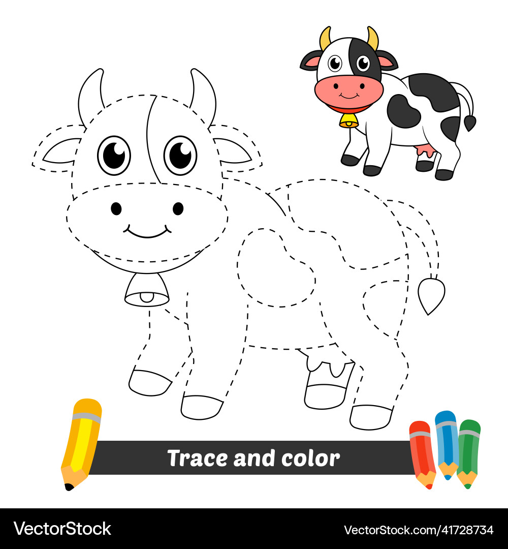 Trace and color for kids cow Royalty Free Vector Image