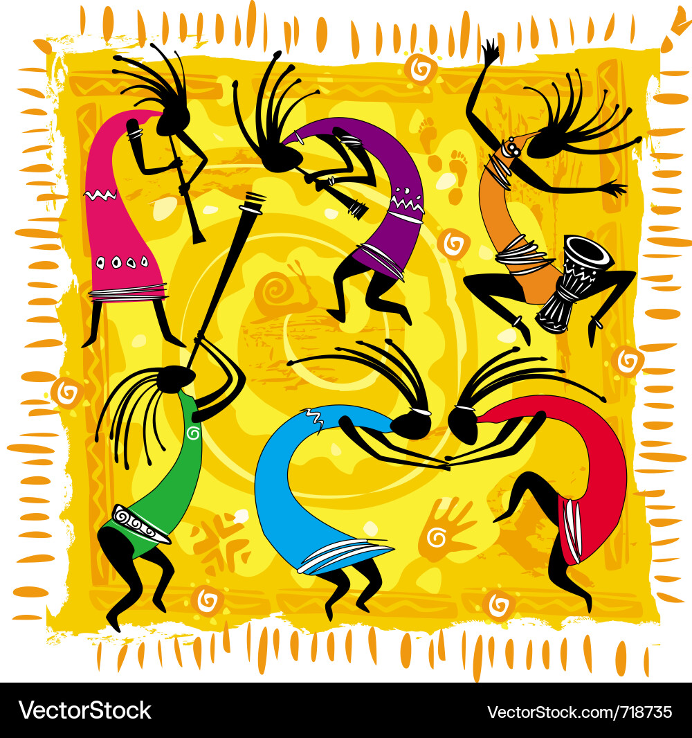 Colorful Tribal Dancing Figures Royalty Free Vector Image