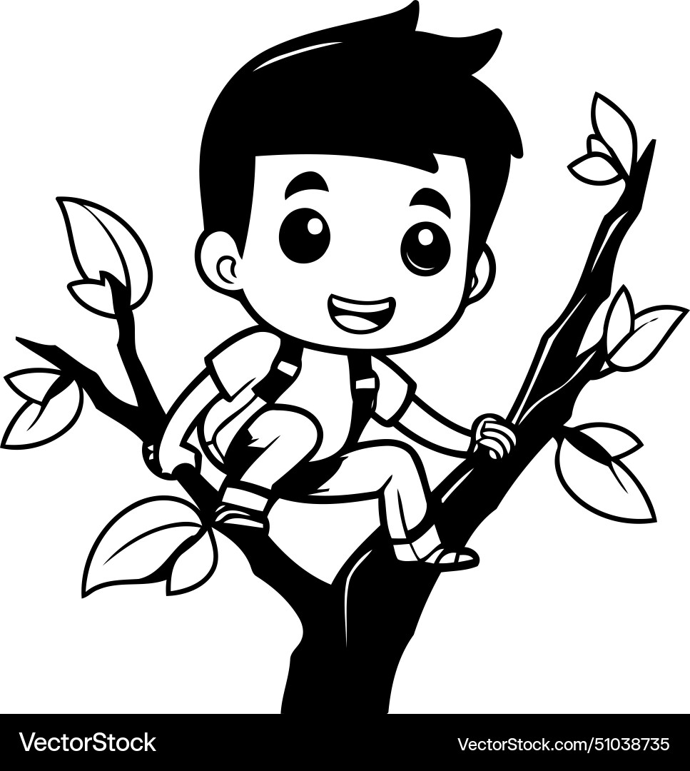 Cute boy climbing on a tree cartoon character Vector Image