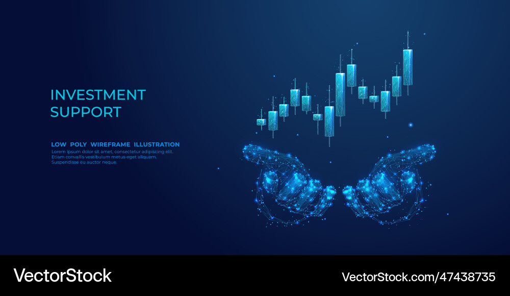Digital hands holding 3d stock market candlestick Vector Image