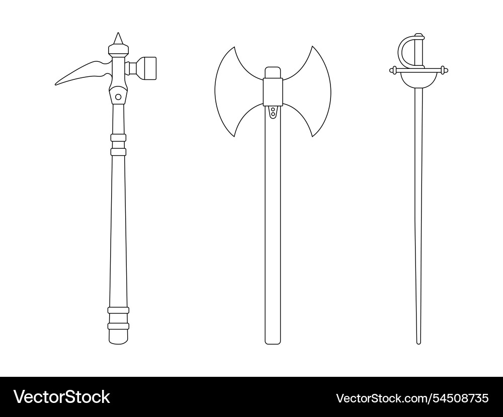 Group of medieval weapons outline design Vector Image
