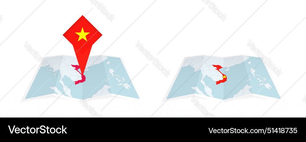 Two versions of an vietnam folded map one with a Vector Image