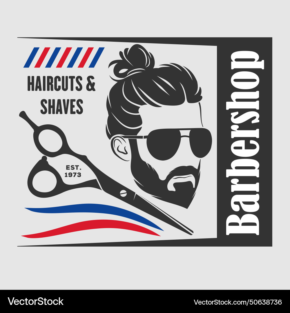 Barber shop poster template with bearded men Vector Image