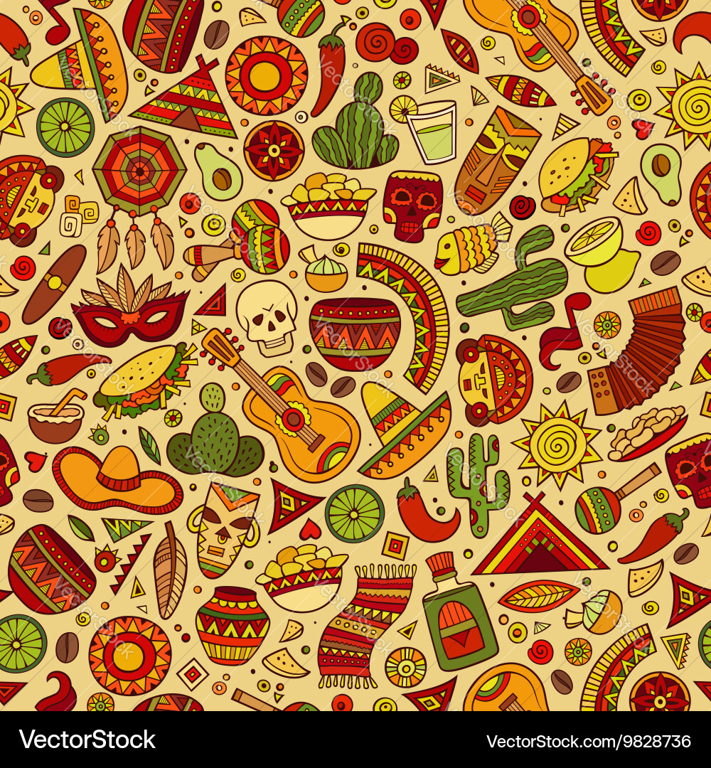 Cartoon hand-drawn latin american mexican Vector Image
