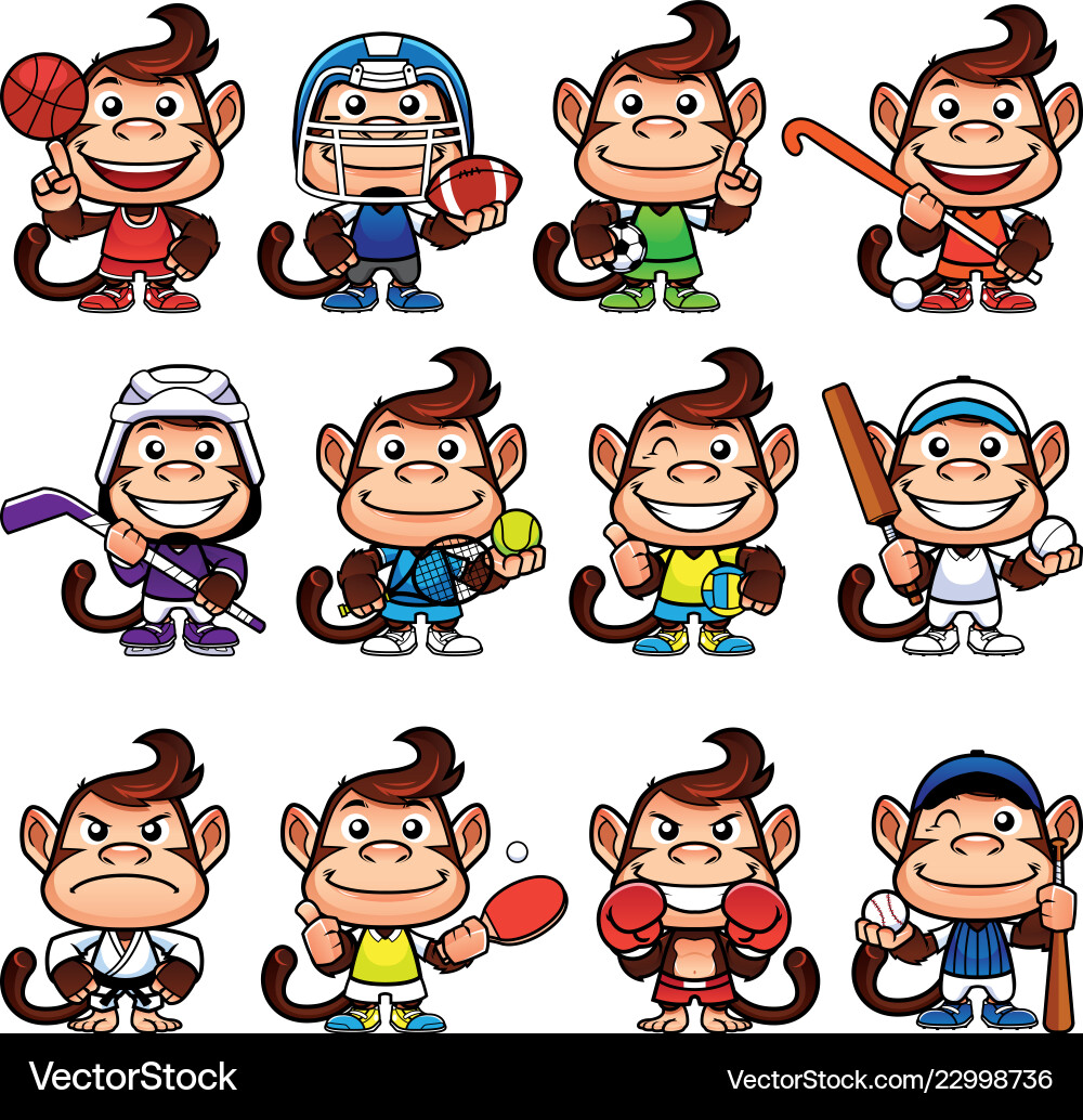Monkey sports set Royalty Free Vector Image - VectorStock