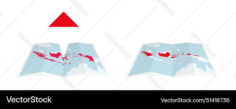 Two versions of an indonesia folded map one Vector Image